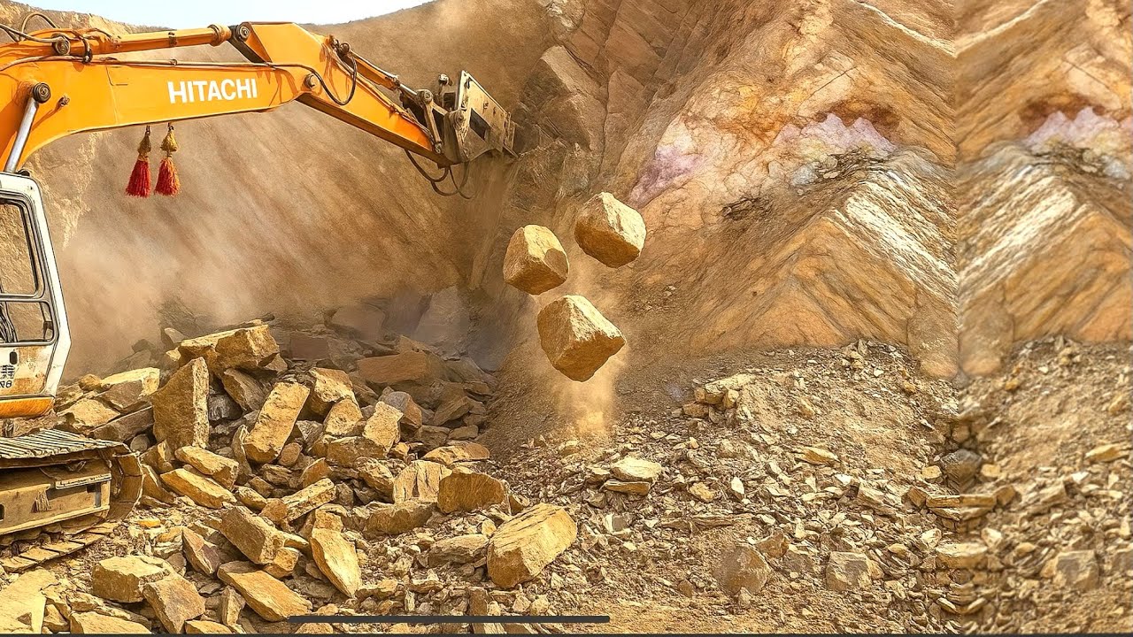 "Massive Rock Break with Excavator: Excavator's Power and Precision in Action"A powerfull ...