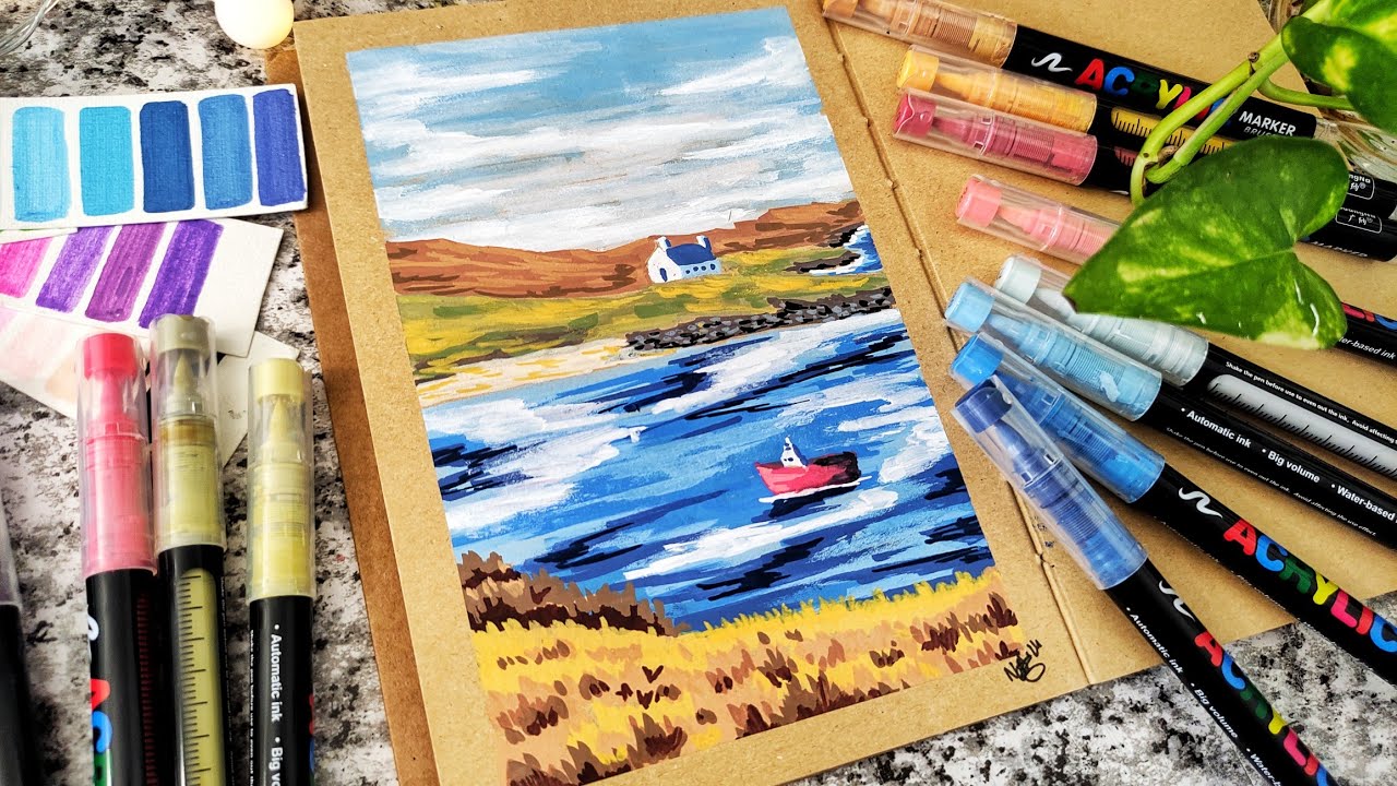 Acrylic Markers Landscape | Cozy Art - YouTube