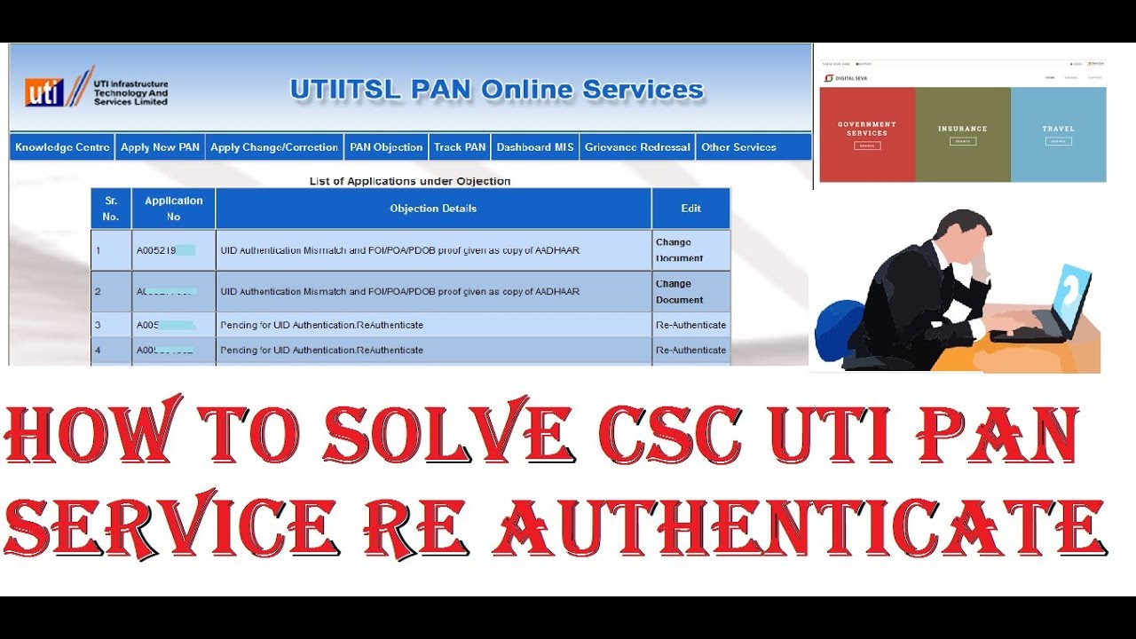 How to solve csc uti pan service Re Authenticate - YouTube