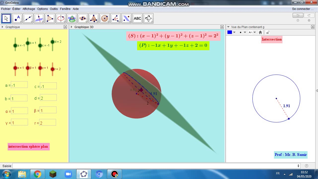 Intersection sphère plan - YouTube