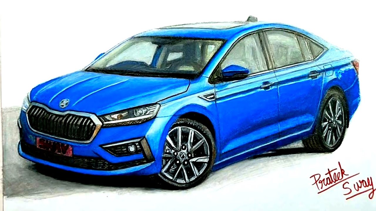 Drawing Skoda Slavia 2024 Model in Blue Colour || SWAY - YouTube