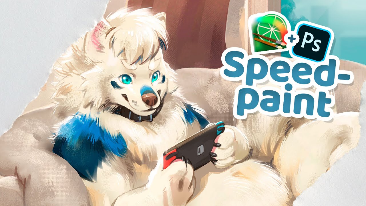 SAI + PHOTOSHOP SPEEDPAINT! Gabu chillin' (Furry OC Commission) - YouTube