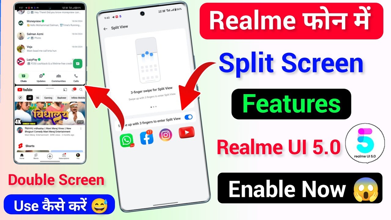 Realme Phone Split Screen Features in Realme UI 5.0 | Realme Split Screen Setting Kaise Use Kare ...