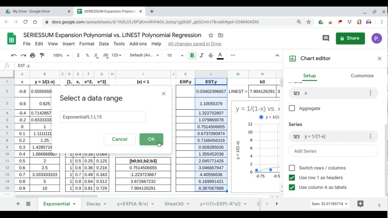 SERIESSUM Expansion Polynomial vs LINEST Polynomial Regression - YouTube