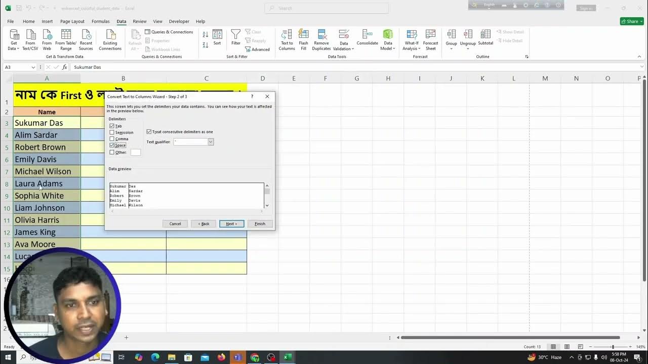Split first and Last Name in Excel - YouTube