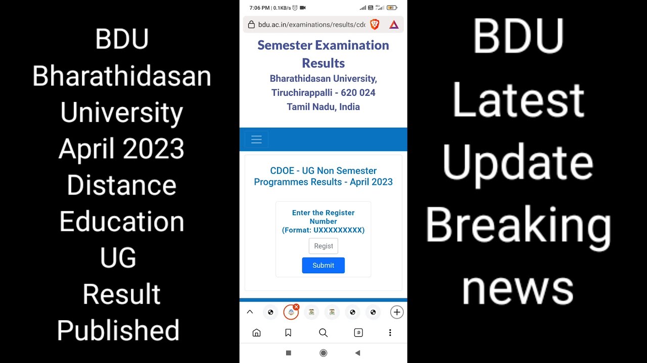 BDU Bharathidasan University April 2023 CDE Result Published Breaking News - YouTube