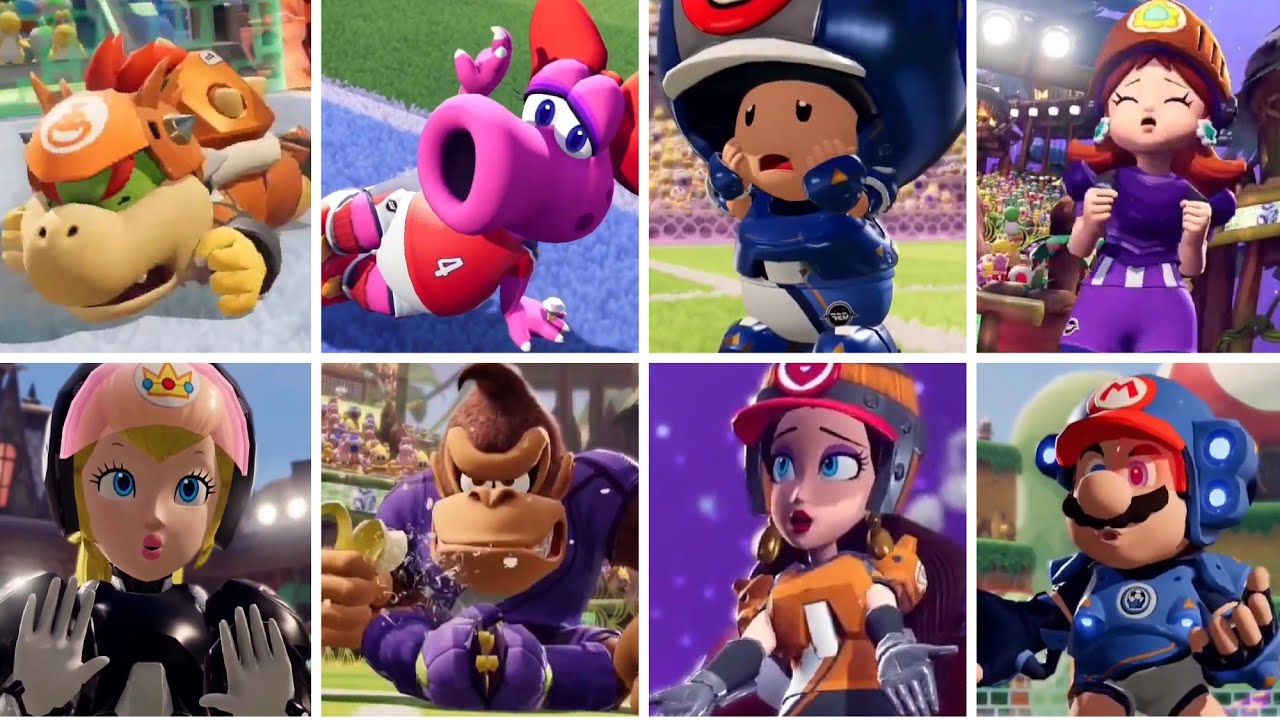 Mario Strikers: Battle League - All Character Losing Animations (DLC ...