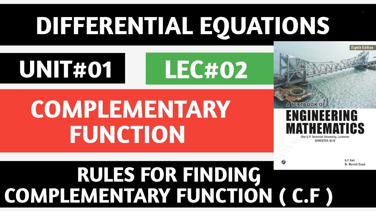 Differential equations | Unit 1 | Rules for Finding C.F Engineering ...