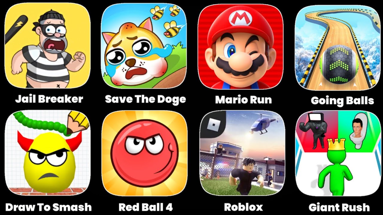Roblox, Jail Breaker, Red Ball 4, Mario Run, Going Balls, Draw To Smash ...