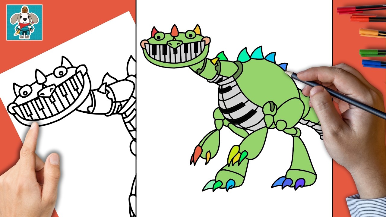 How to draw Pianosaurus | Poppy Playtime 4 | HVORDAN TEGNE | Step by ...