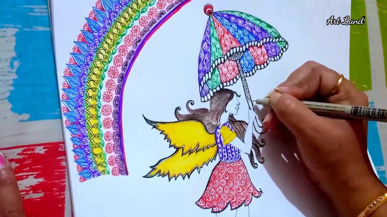 DOODLE ART | MONSOON GIRL | EASY DOODLE ART - YouTube