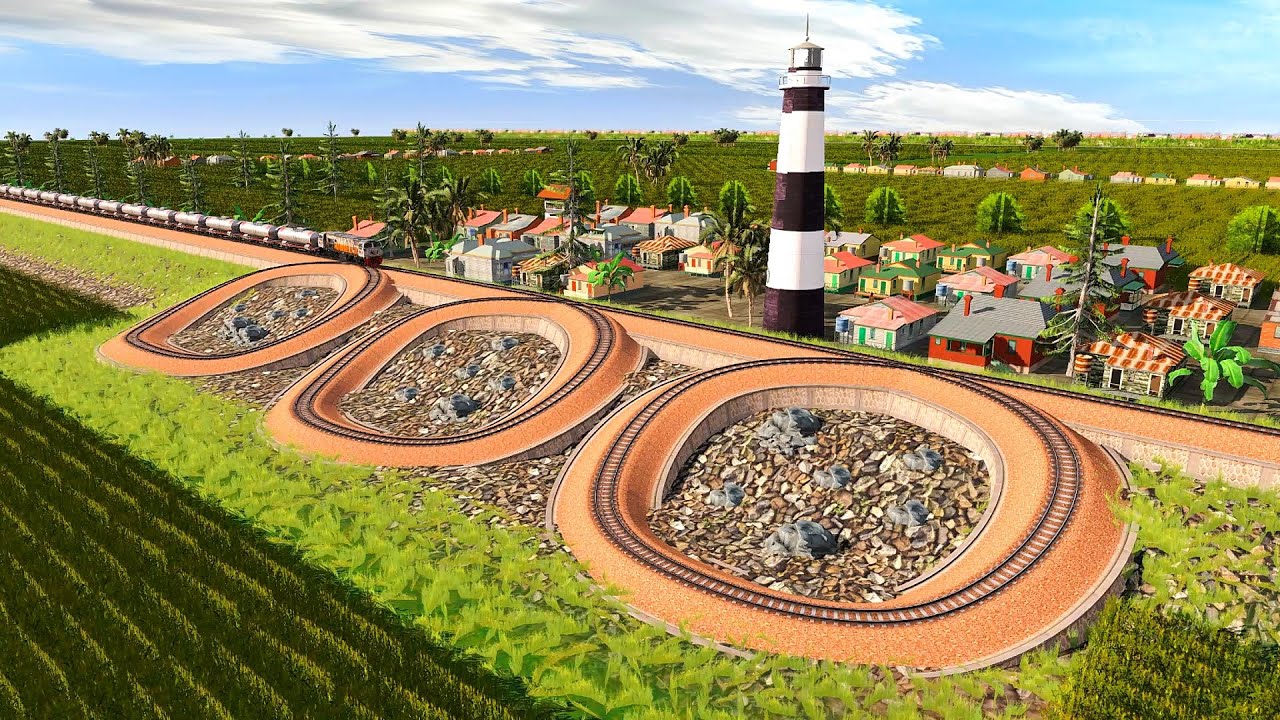 Extreme Triple Rotating Skewed Train Tracks🚦Tilt Rotating Train Tracks⚠ ...