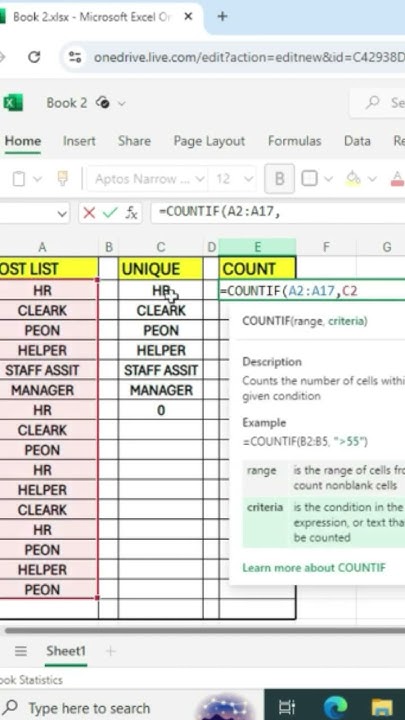 Excel mai unique or countif function |Excel unique function #exceltips #excelworld - YouTube