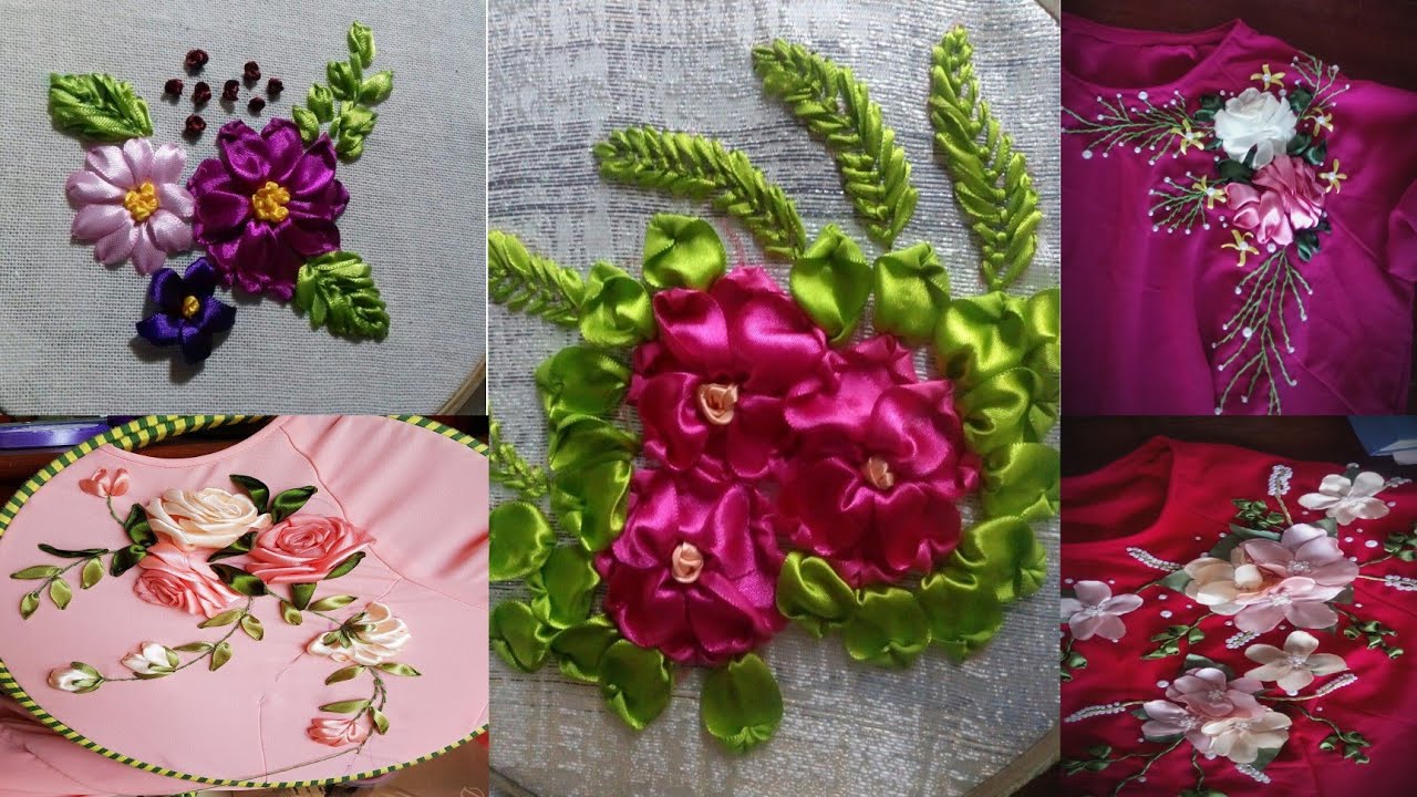 Most beautiful ribbon Embroidery Designs ideas New Ribbon work - YouTube