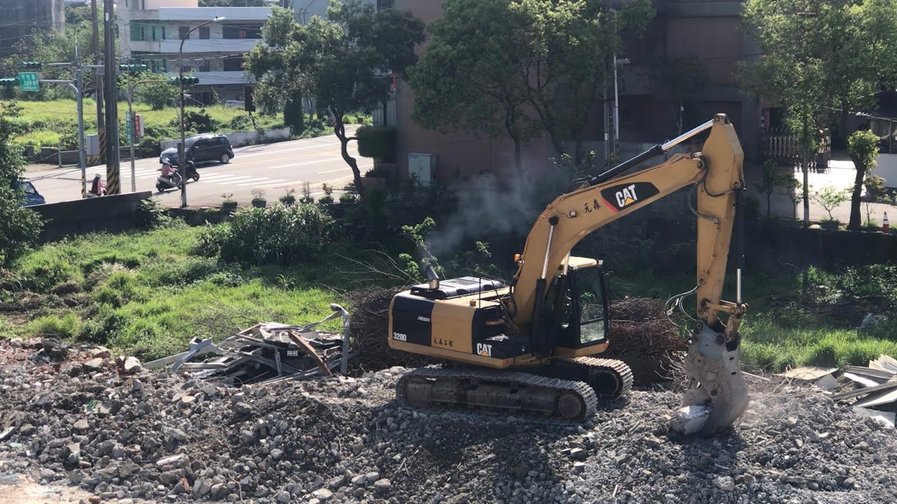 construction works, excavators break reinforced concrete - YouTube