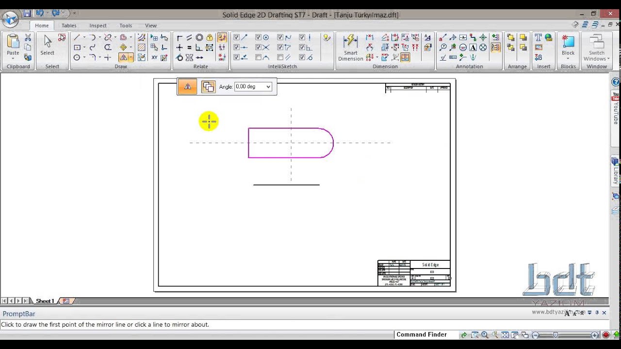 Solid Edge ST7 Free 2D -17- Aynalama Mirror Komutu - YouTube