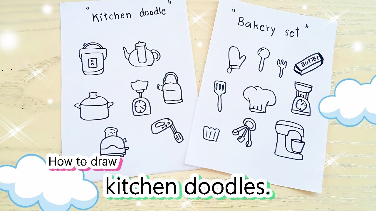 How to draw kitchen doodles. draw bakery set. Easy drawing 2024 - YouTube