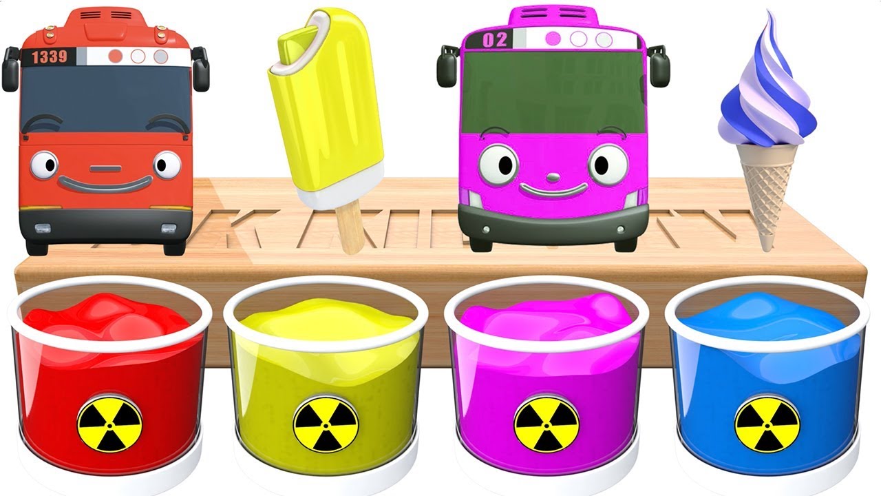 Bathing Fun Colors for Kids | Colors Shower with Tayo Bus and Ice Cream ...