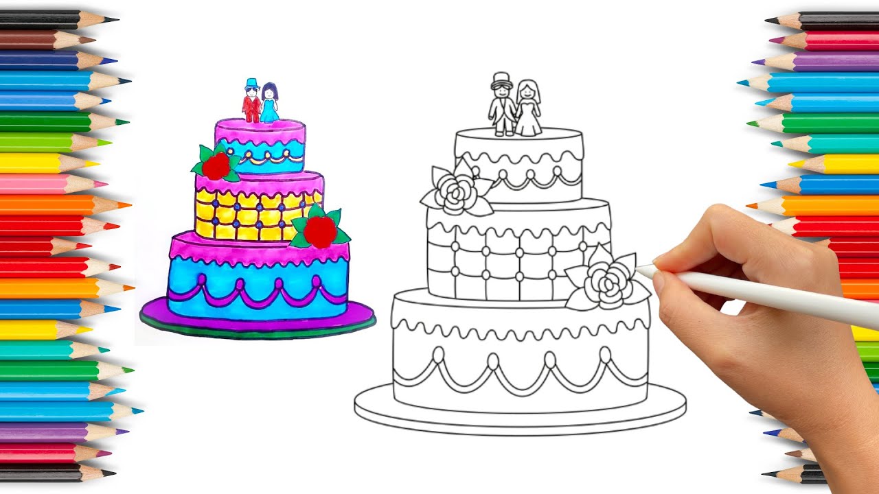 Princess Birthday Cake Coloring and Painting Very easy For kids | Cake ...