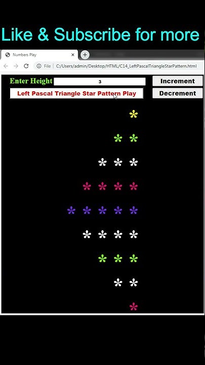 HTML, CSS and JavaScript Code to Print Left Pascal Triangle Star Pattern #shorts - YouTube
