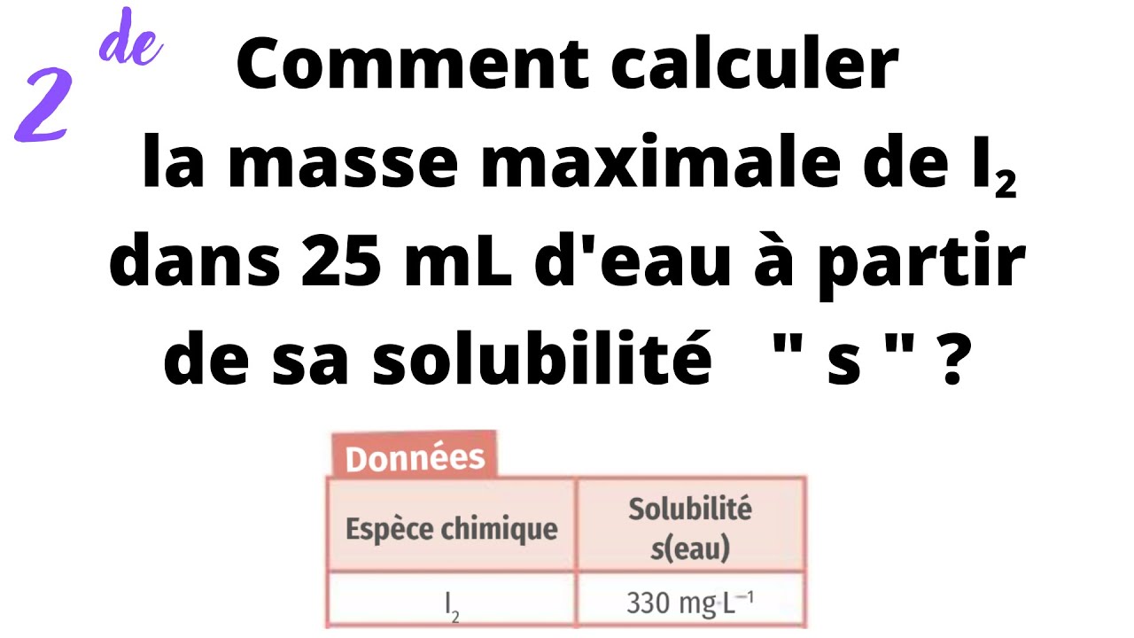Comment calculer la masse maximale de diiode dans 25 mL d'eau à partir ...