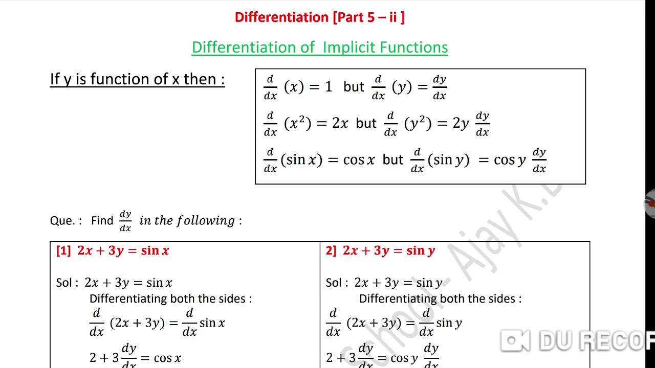 Differentiation ( Part 5 - ii) - YouTube