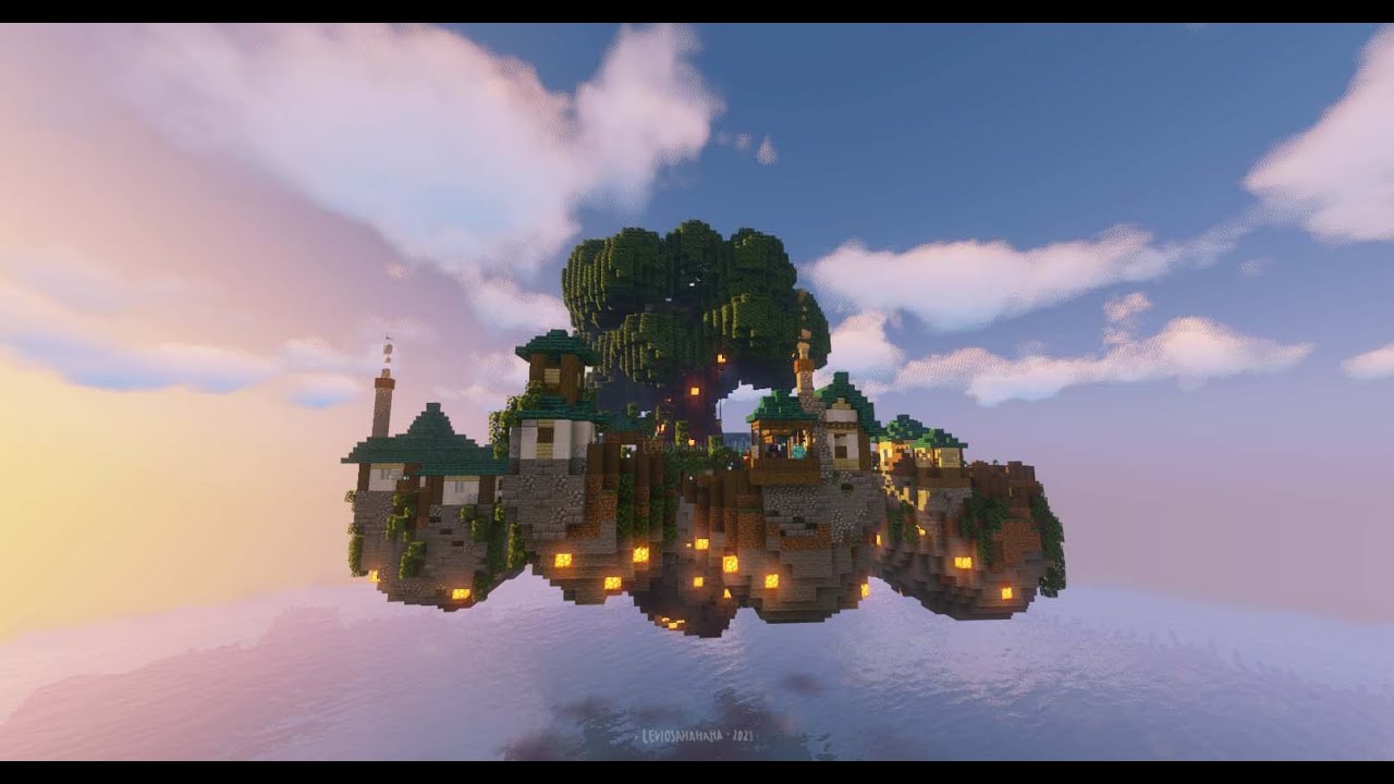 Minecraft Floating Island Village - Timelapse and Tour - YouTube