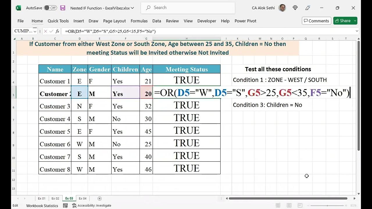 NESTED IF FUNCTION IN EXCEL || Test Multiple Conditions || CA Alok A ...