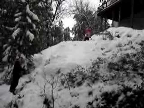 Snowboard jump into tree - YouTube