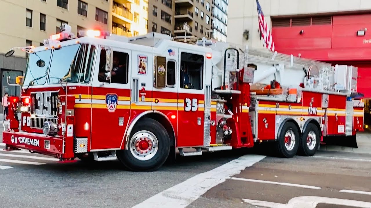 “1ST RUN FOR BRAND NEW 2022 95 FOOTER FDNY TOWER LADDER 35 & SPARE FDNY ...