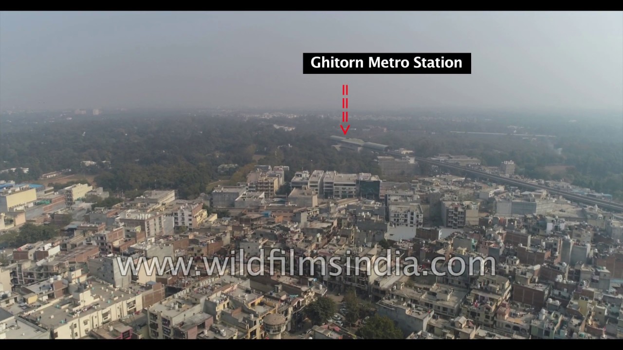 Ghitorni Metro Station - aerial view of Delhi Metro line axis - YouTube