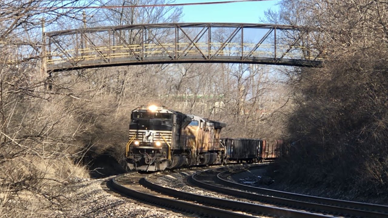 Trains Fighting Gravity On Big Hill, Train Working Hard With DPU Goes ...