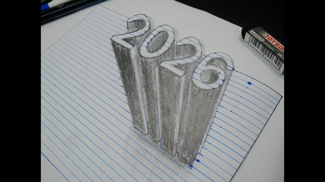 How to Draw 2026 Numbers 3D Trick Art on Line Paper - YouTube