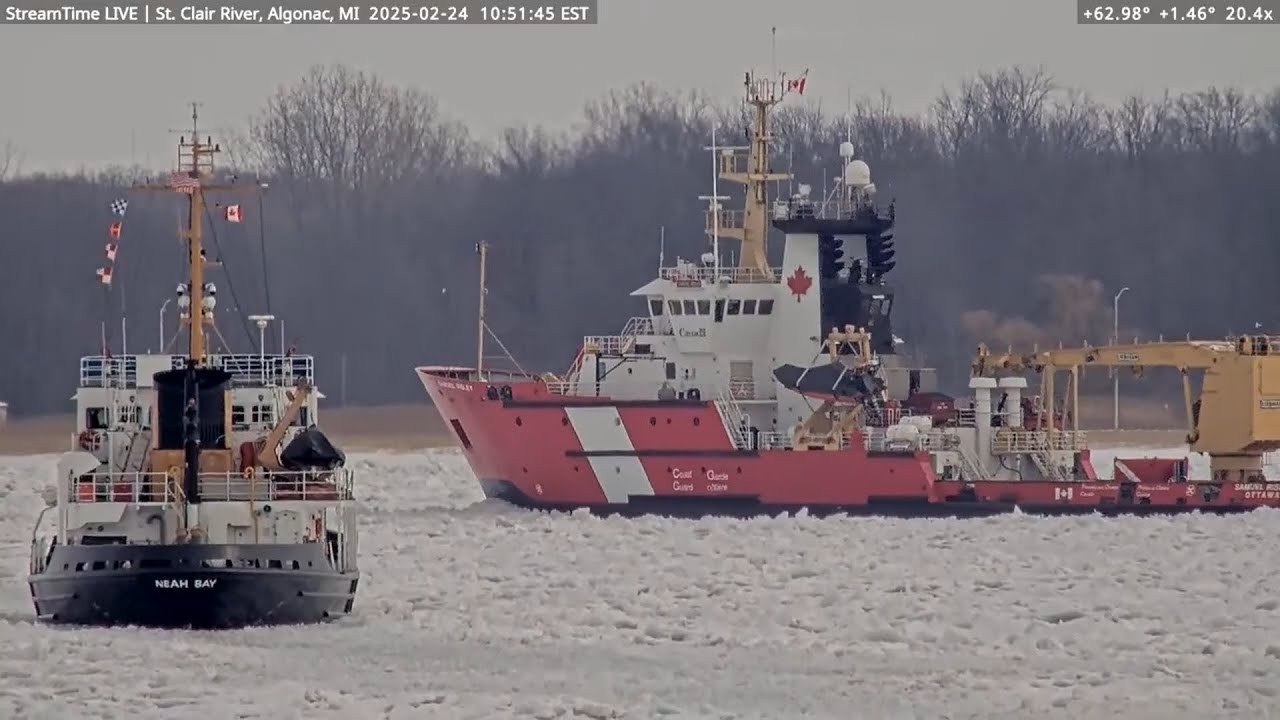 USCGC Neah Bay breaking the way for CCGS Samuel Risley and Iver Bright ...