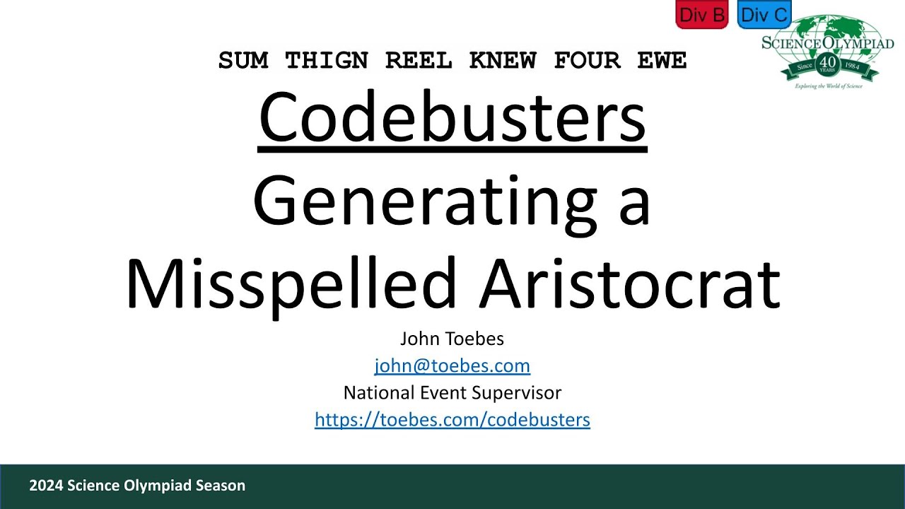Codebusters - Generating a Misspelled Aristocrat - YouTube