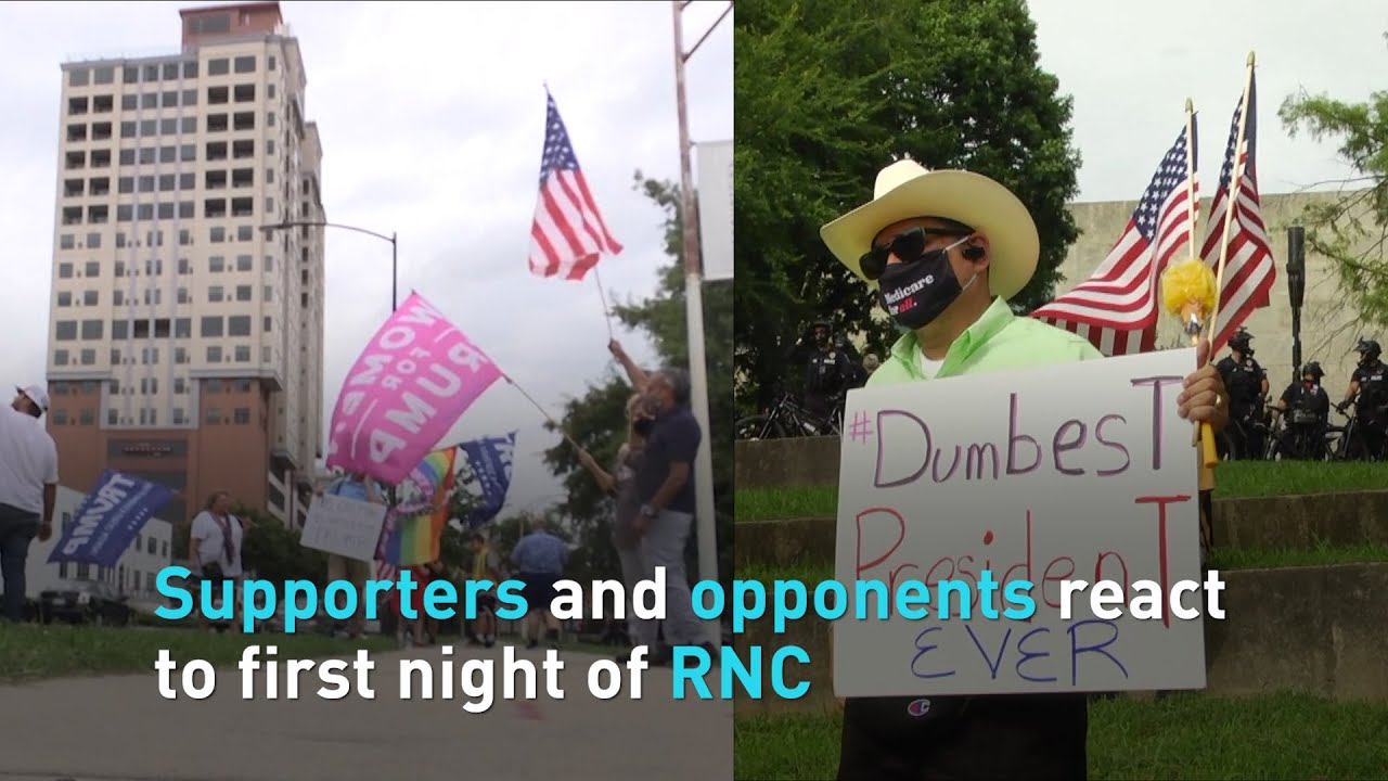 Supporters and opponents react to first night of RNC - YouTube