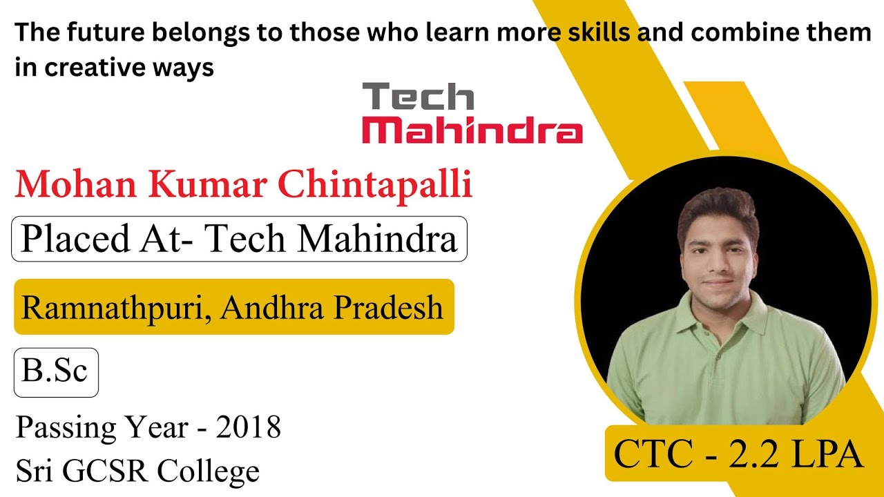 Congrats, Mohan | Selected in Tech Mahindra | 2.2 LPA | B Sc, PoY 2018 ...