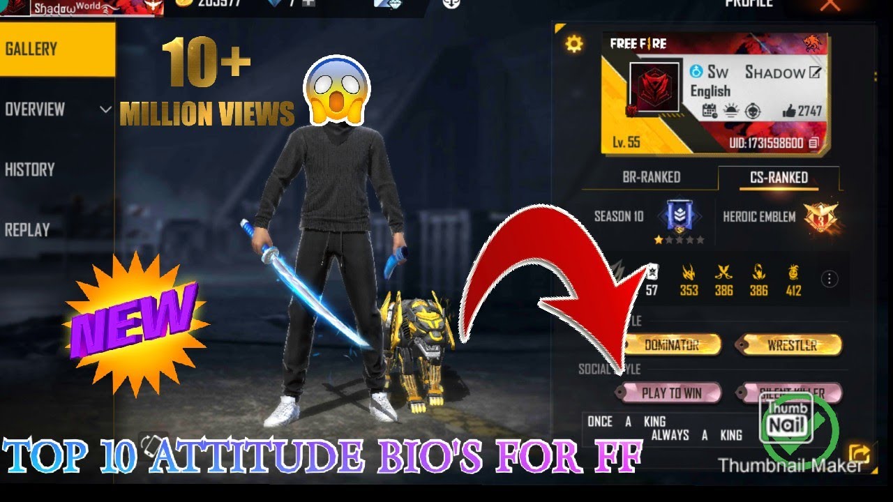 Top 10 best ATTITUDE bio's for free fire | best lines for your free ...