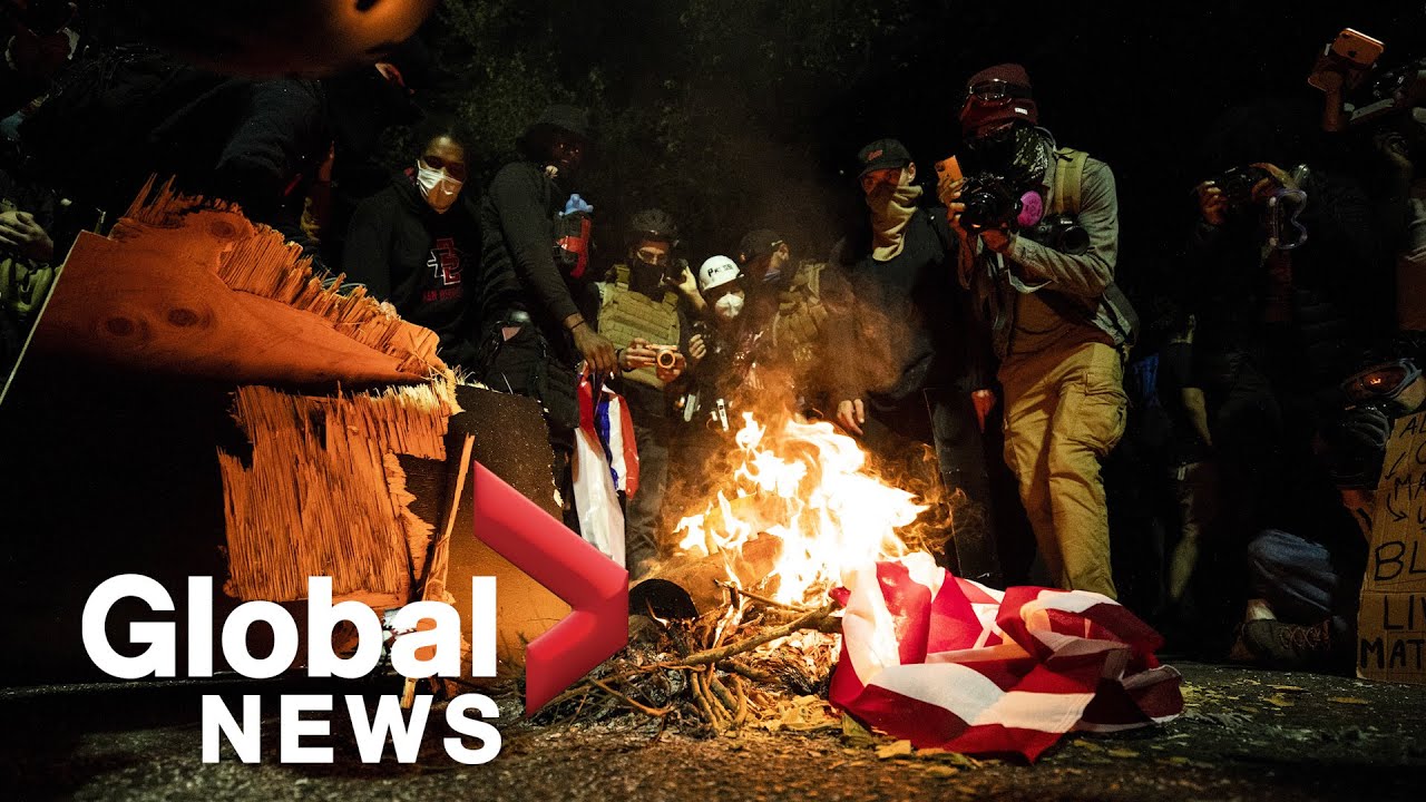 Portland protests: American flags burned in the streets, no clashes ...
