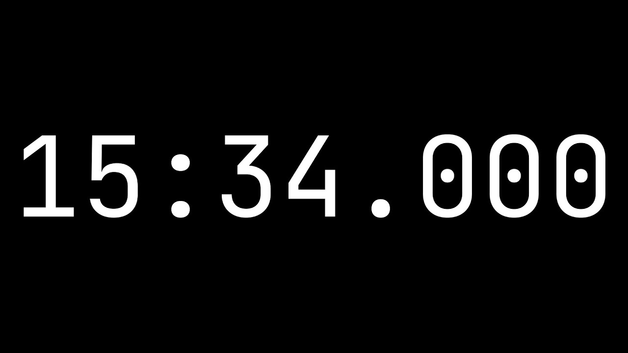 Countdown timer 15 minutes, 34 seconds [15:34.000] - White on black ...