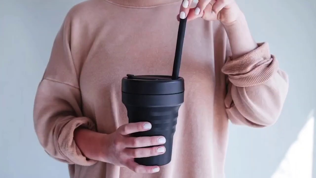 Stojo 2pack 16 oz. Collapsible and Reusable Cup with Straw - YouTube