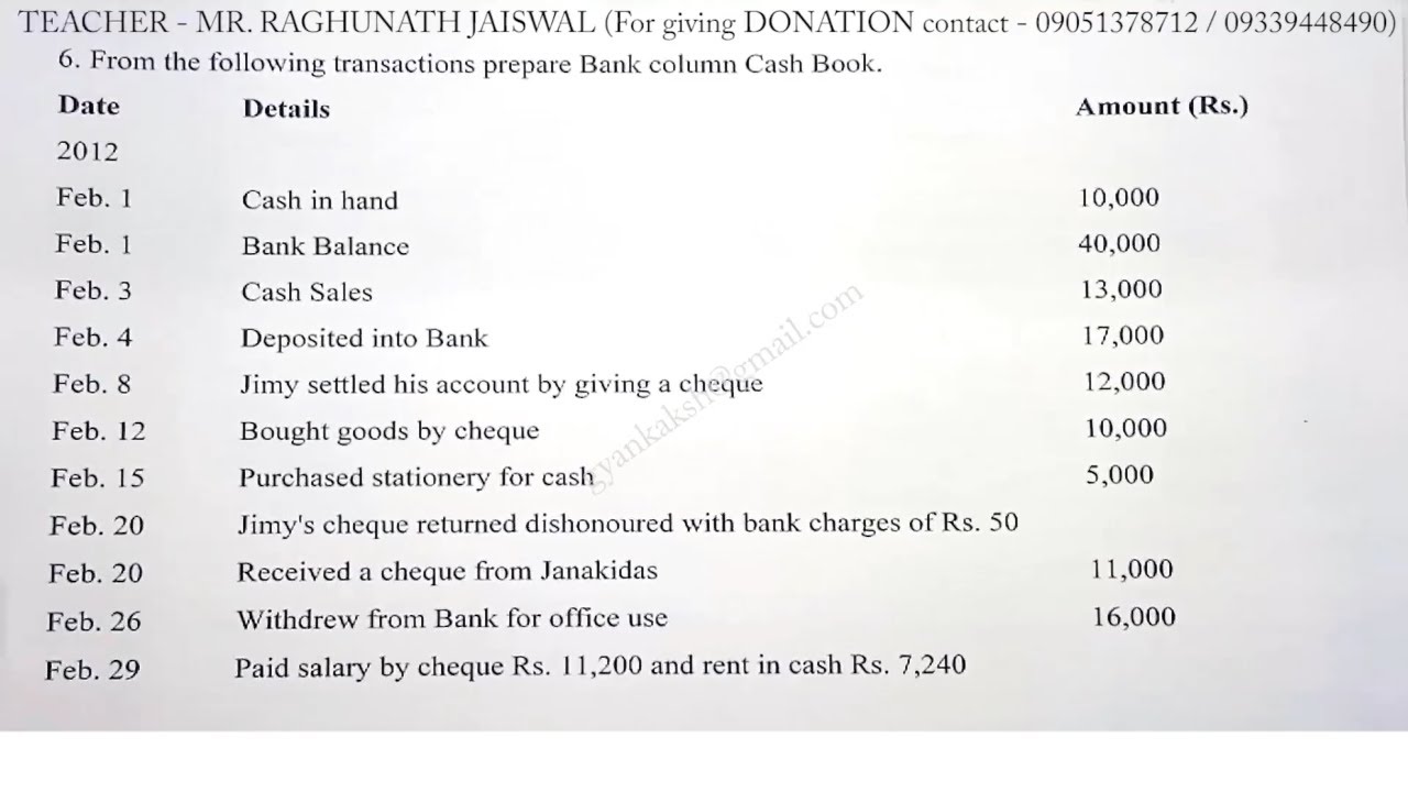 Bank column cash book solved sums 6 | double column cash book solved ...