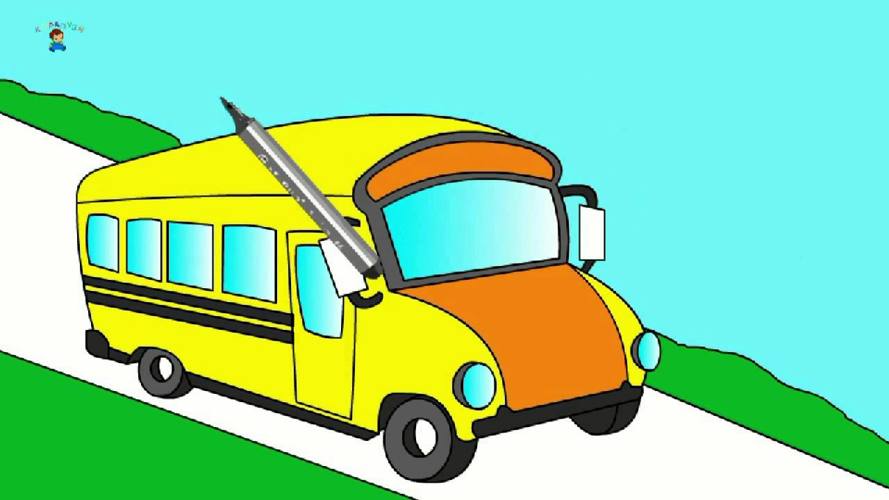 Learning colors. Coloring book “Colorful vehicles!”. Let’s color a bus ...