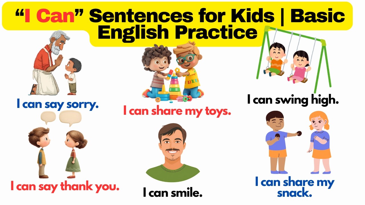 “I Can” Sentences for Kids | Basic English Practice | English Speaking ...