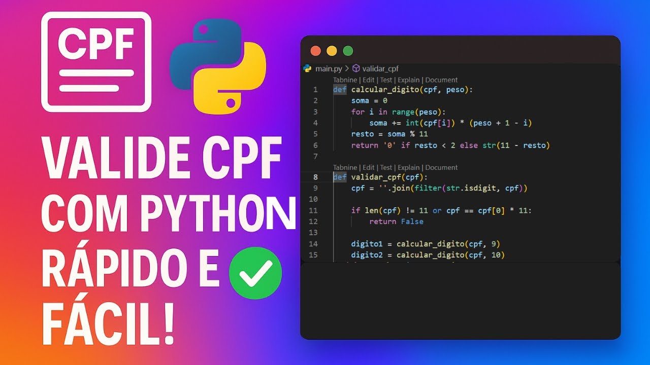 🎯 Aprenda a criar um validador de CPF com Python, passo a passo! #cpf #2025 #python - YouTube