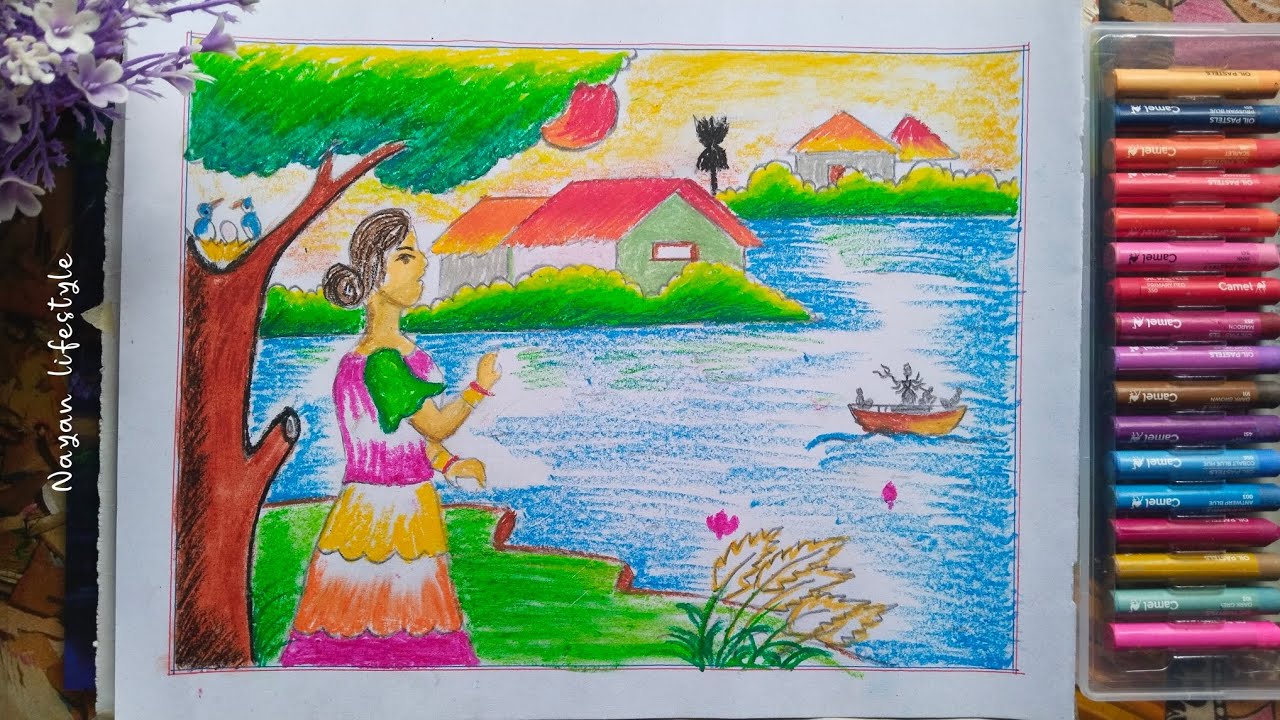 easy super drawing in nature 🏞️ Beautiful place drawing easy | natural ...