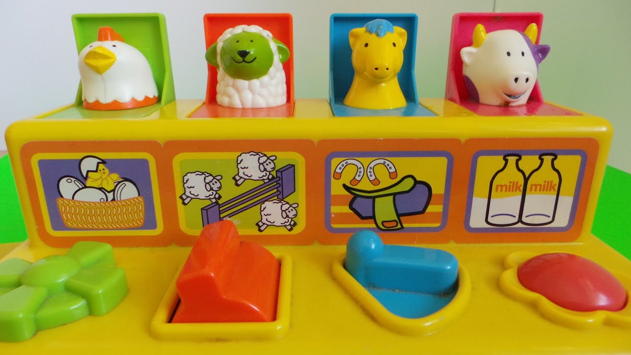 Mattel Farm Yard Animals Popping Pals Peekaboo kindergarten game - YouTube