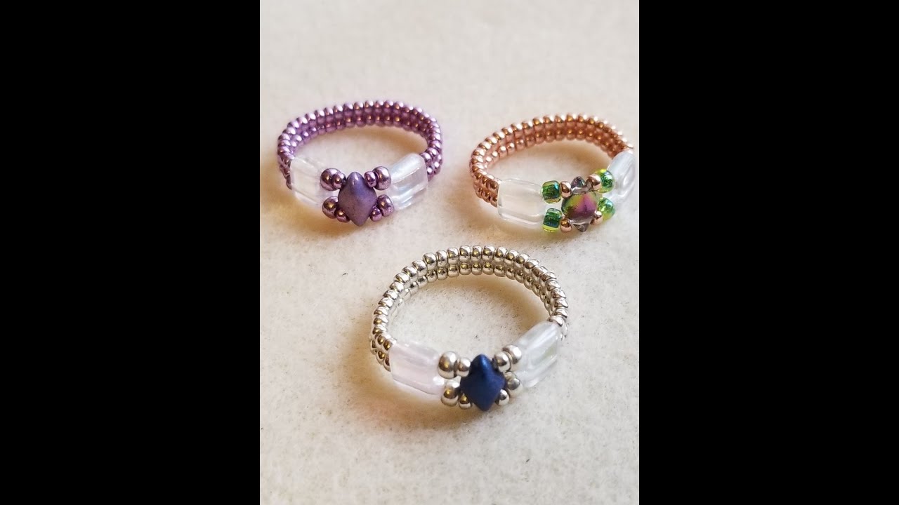 How to make Diamond Duo Beaded Ring with Herringbone Stitch DIY tutorials - YouTube