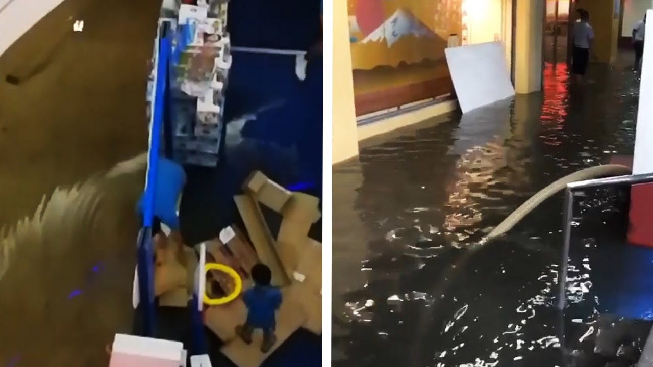 Shopping Mall Flooded By Typhoon Queenie - YouTube