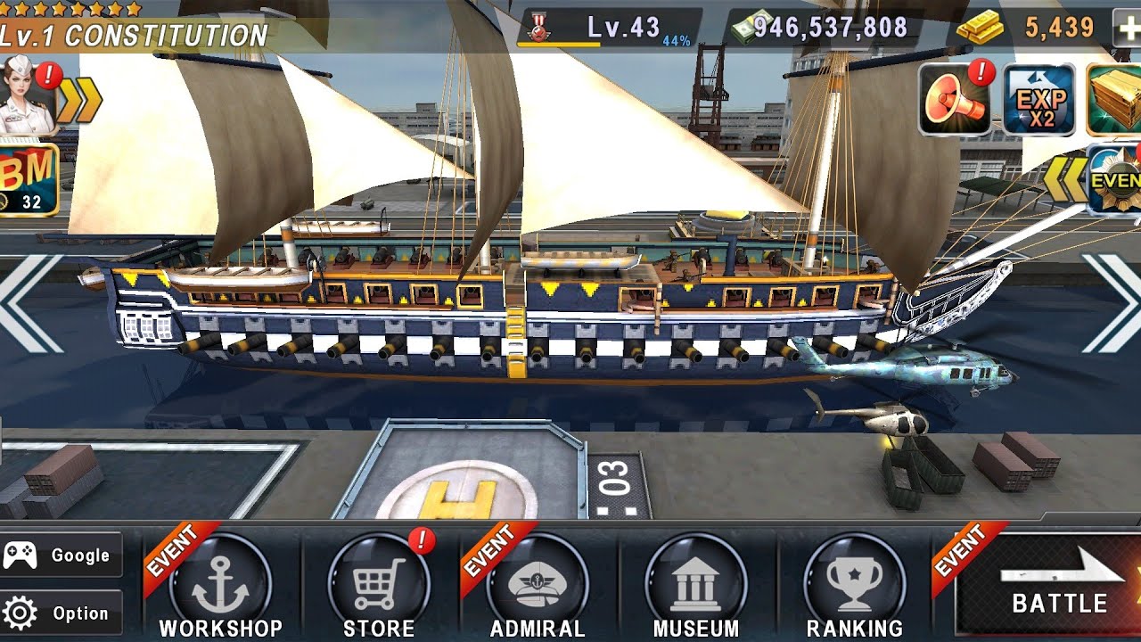 Warship Battle: new CONSTITUTION Battleship in Boss Attack stage 1 to ...